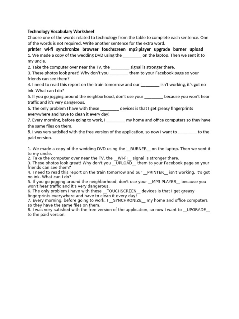Technology Vocabulary Worksheet | PDF | Computers