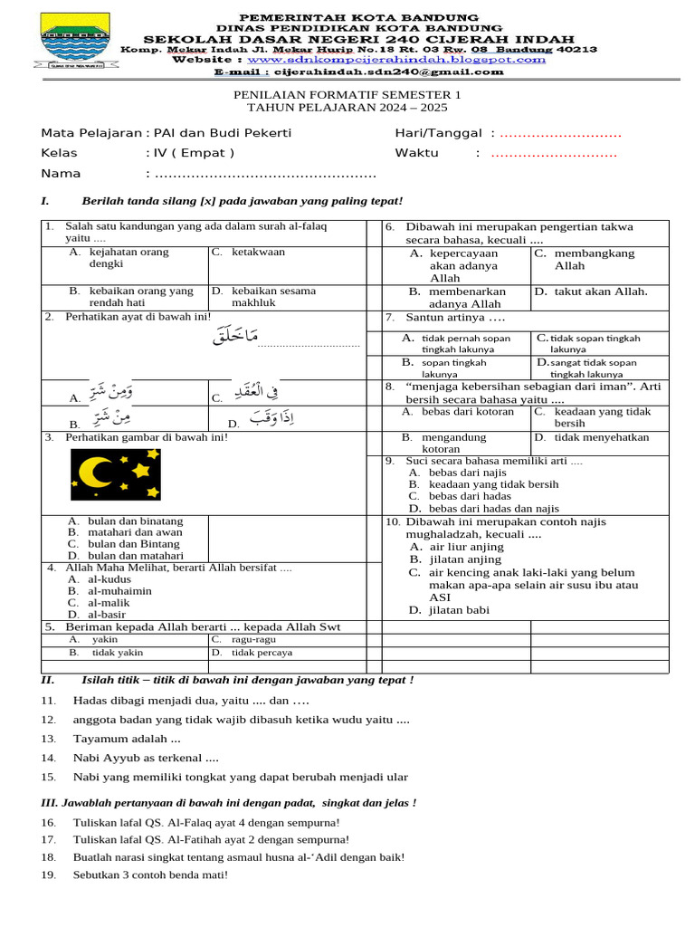 Soal Pas Pai Kelas 4 | PDF