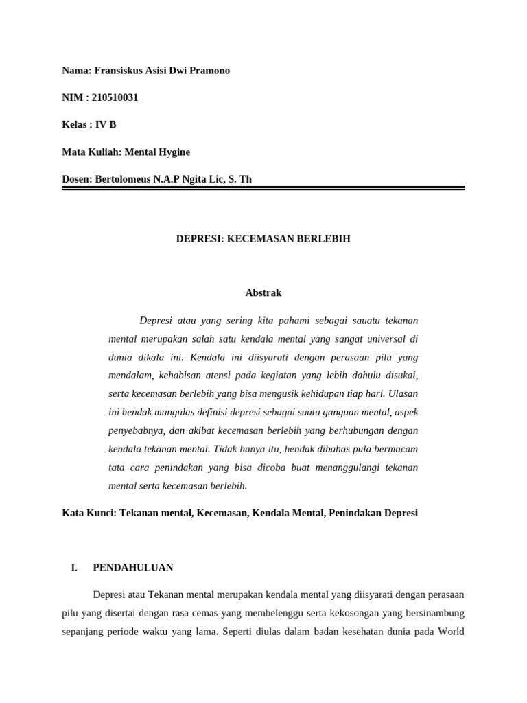 Depresi Dan Kecemasan Berlebih | PDF