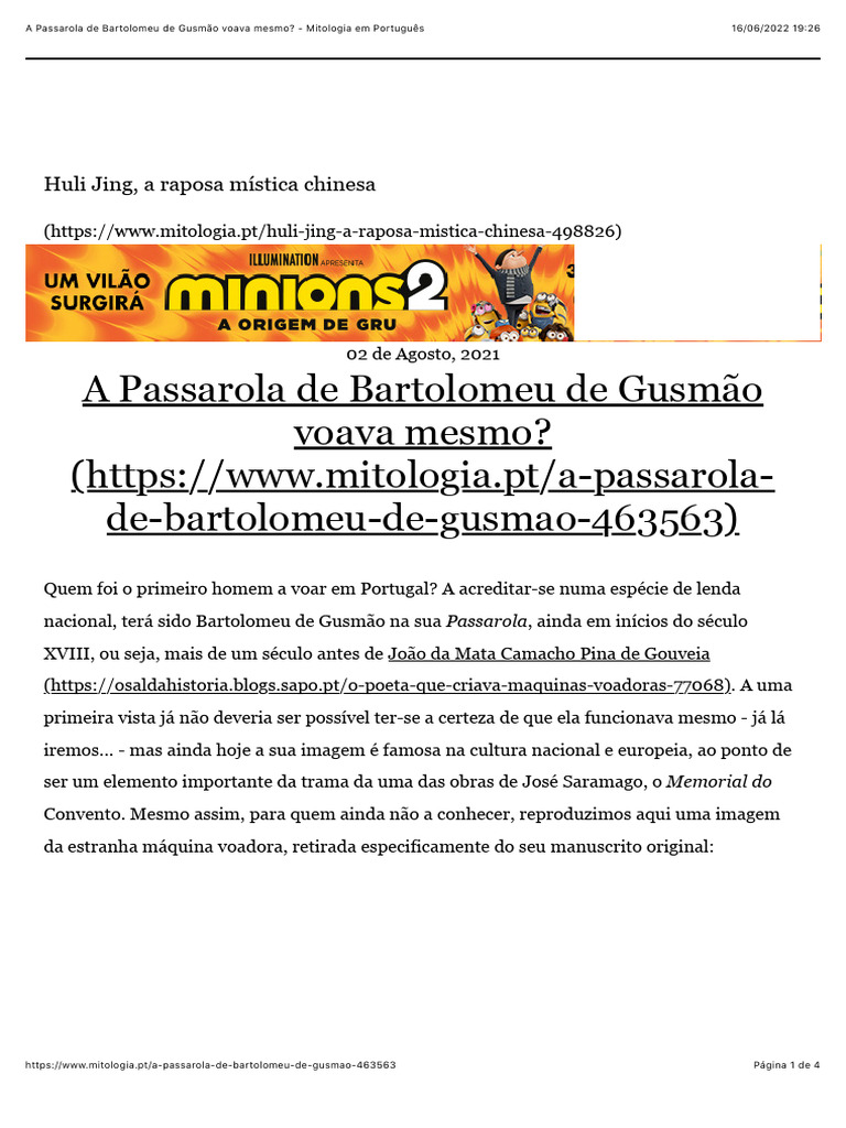 A Passarola de Bartolomeu de Gusmão Voava Mesmo? - Mitologia em ...