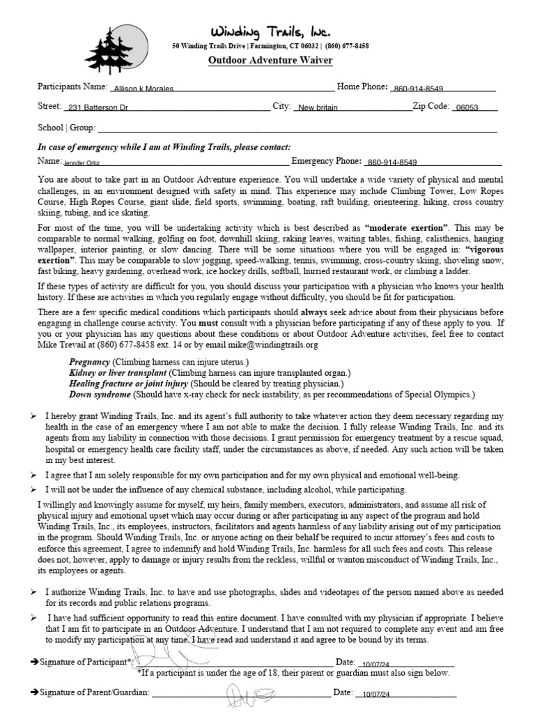 Outdoor Adventure Waiver Form | PDF