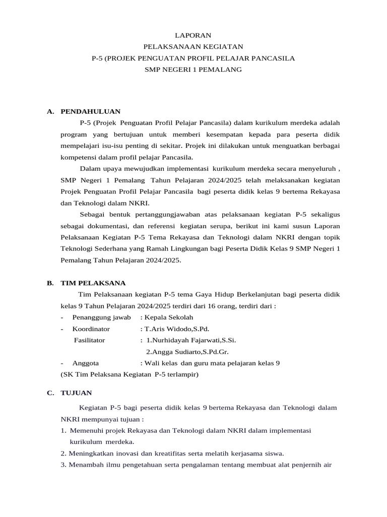 LAPORAN P5 Kelas 9 SMT 1 202425 | PDF | Seni