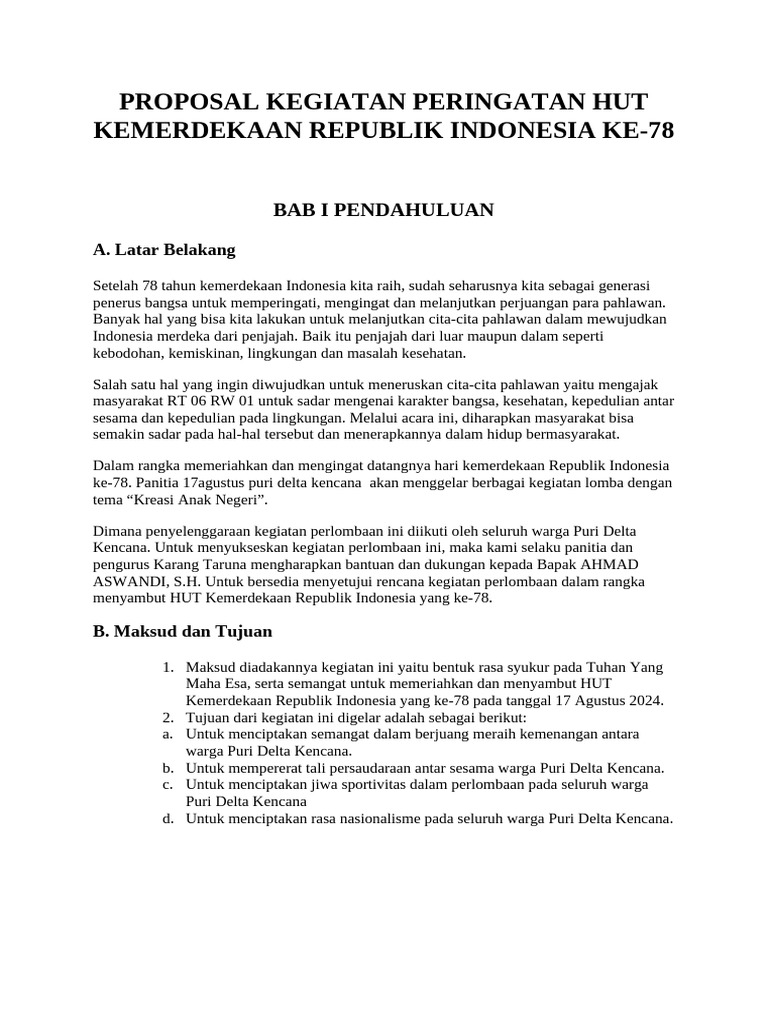 Proposal Kegiatan Peringatan Hut Ri Ke 78 | PDF