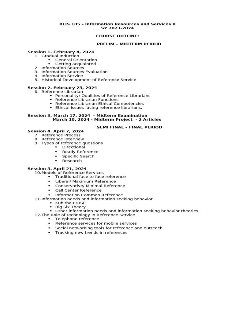 Information Resources & Services Course | PDF