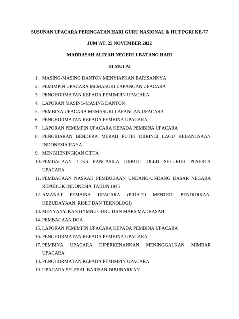 Susunan Upacara Peringatan Hari Guru Nasional | PDF