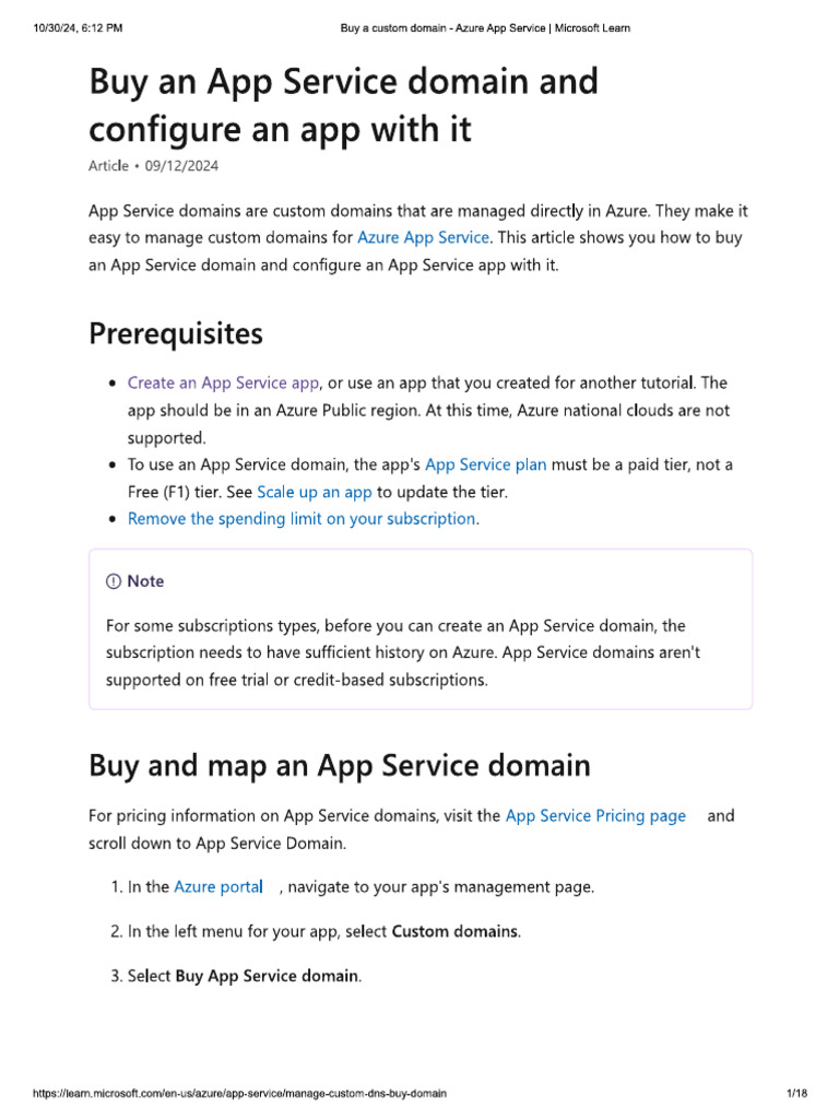 Buy An App Service Domain and Configure An App With It | PDF