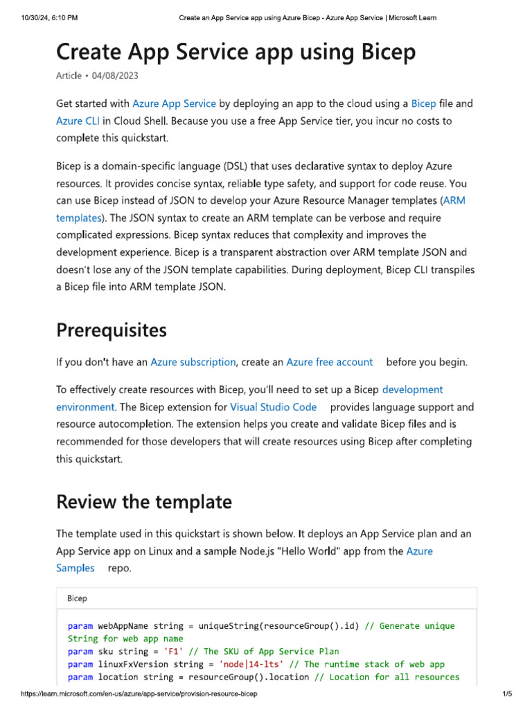 Create App Service App Using Bicep | PDF