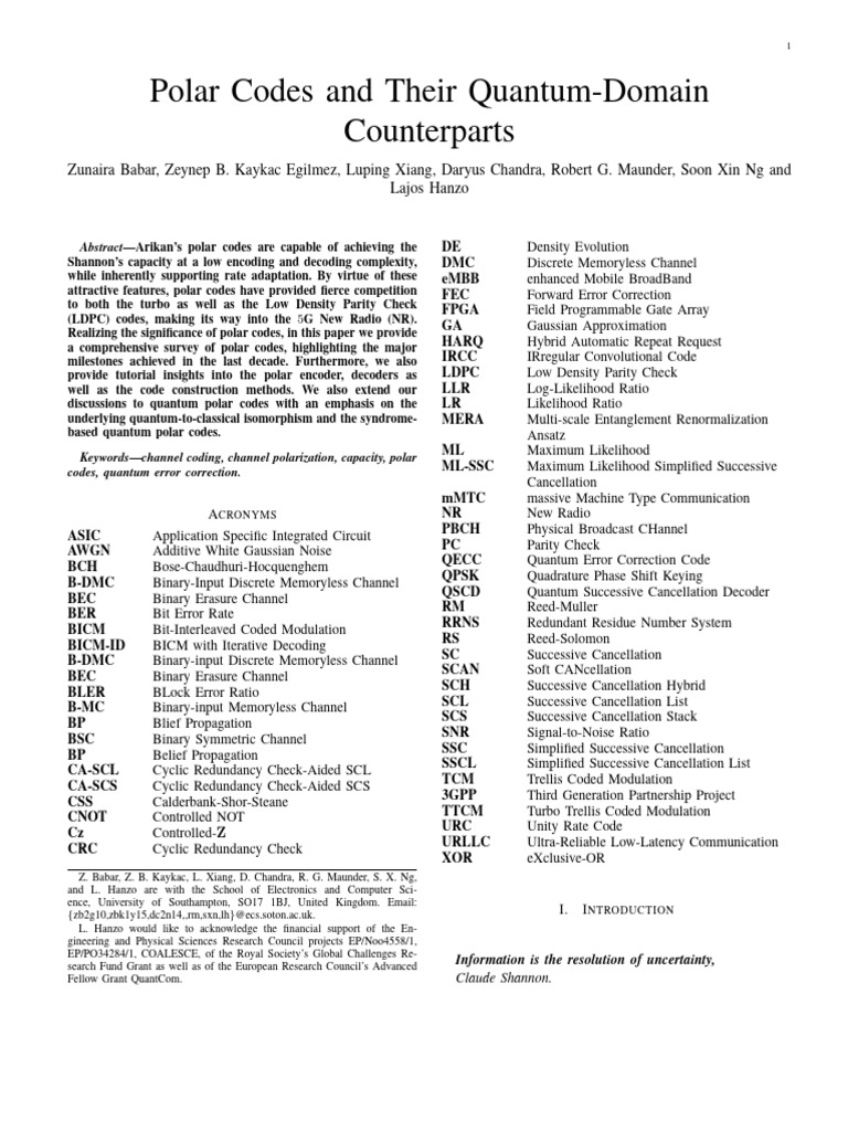 Polar Codes and Their Quantum-Domain Counterparts | PDF | Low Density Parity Check Code ...