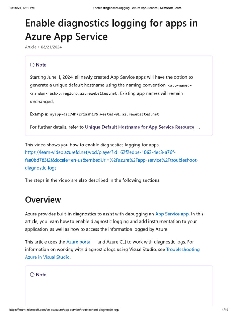 Enable Diagnostics Logging For Apps in Azure App Service | PDF