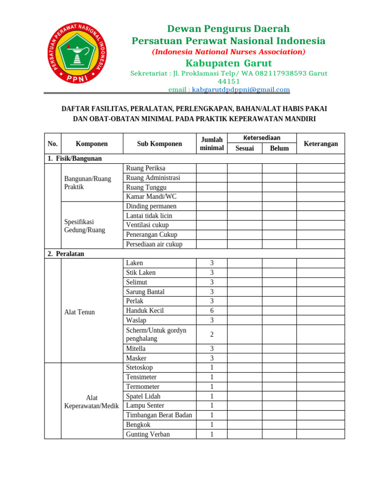 Daftar Sarpras Praktik Mandiri | PDF
