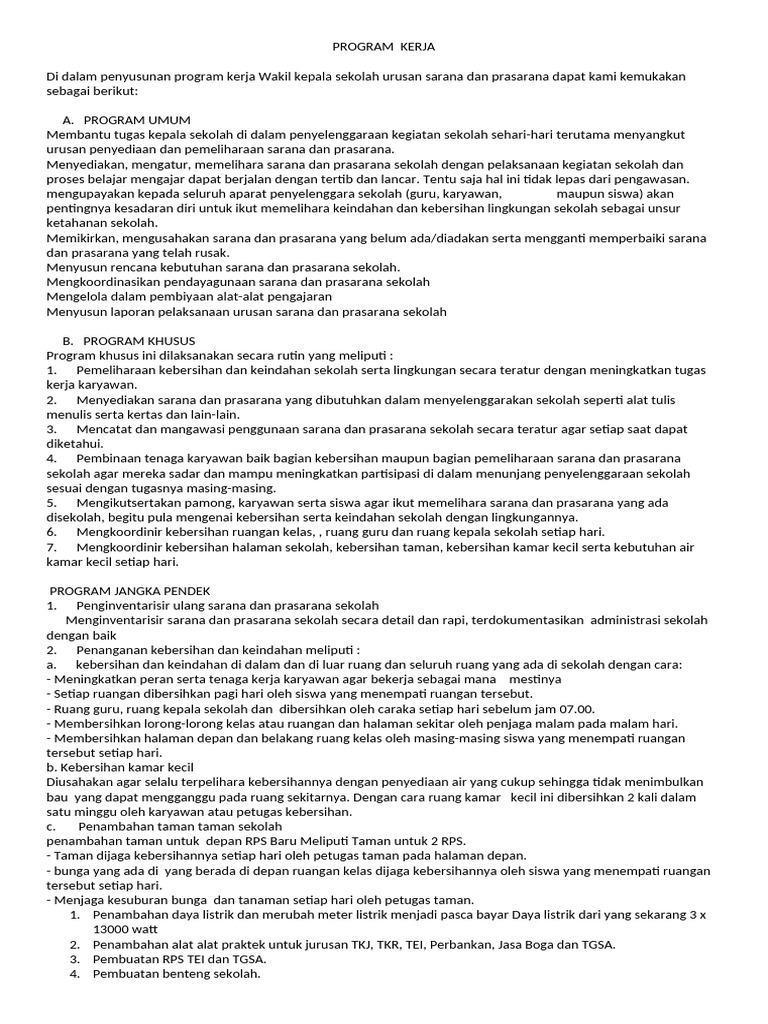 PROGRAM KERJA Waka Sarpras | PDF