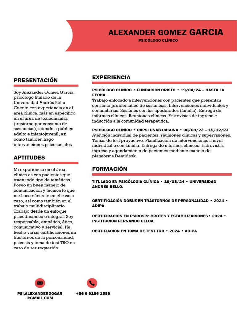 CV Alexander Gomez | PDF | Psicología clínica | Psicología Aplicada