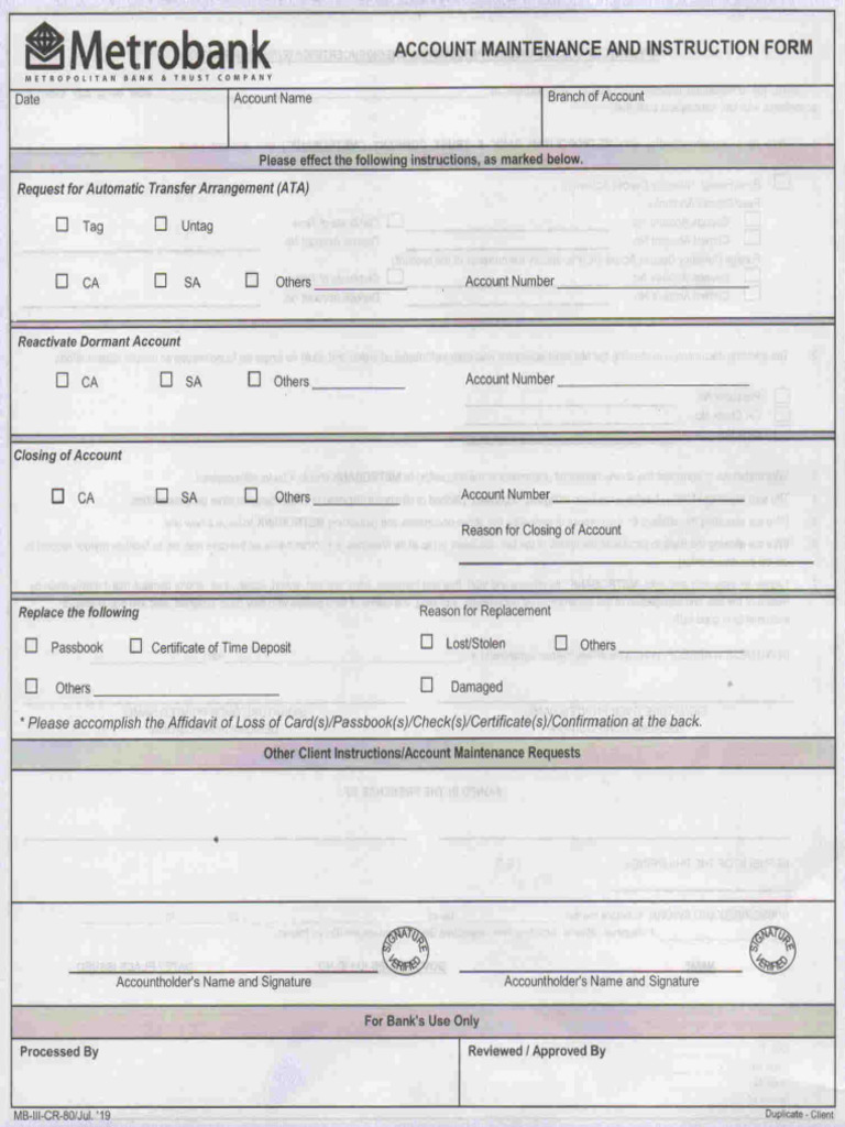 Bank Account Maintenance Form | PDF | Home & Garden