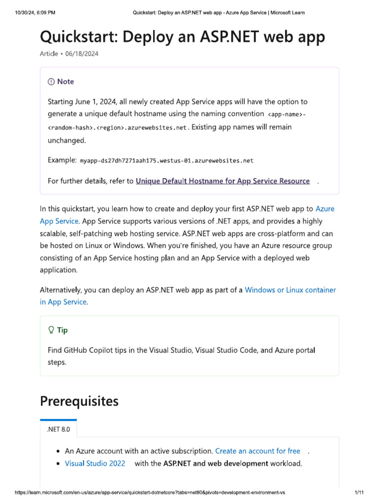 Quickstart Deploy An ASP - NET Web App | PDF
