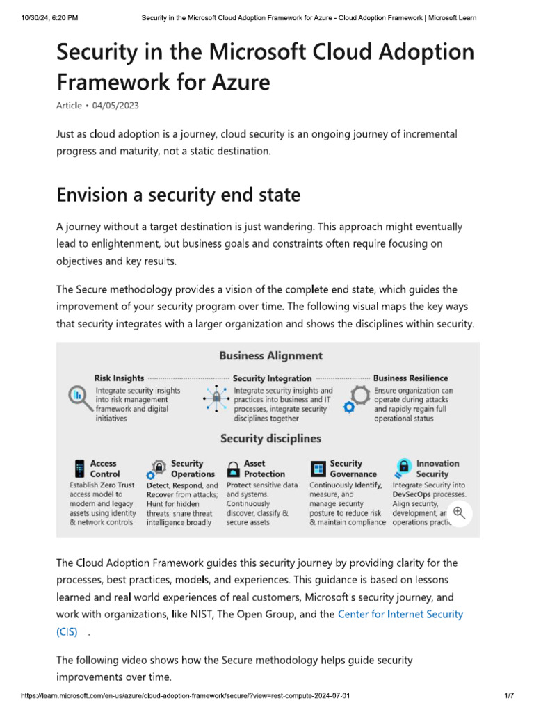 Security in The Microsoft Cloud Adoption Framework For Azure | PDF