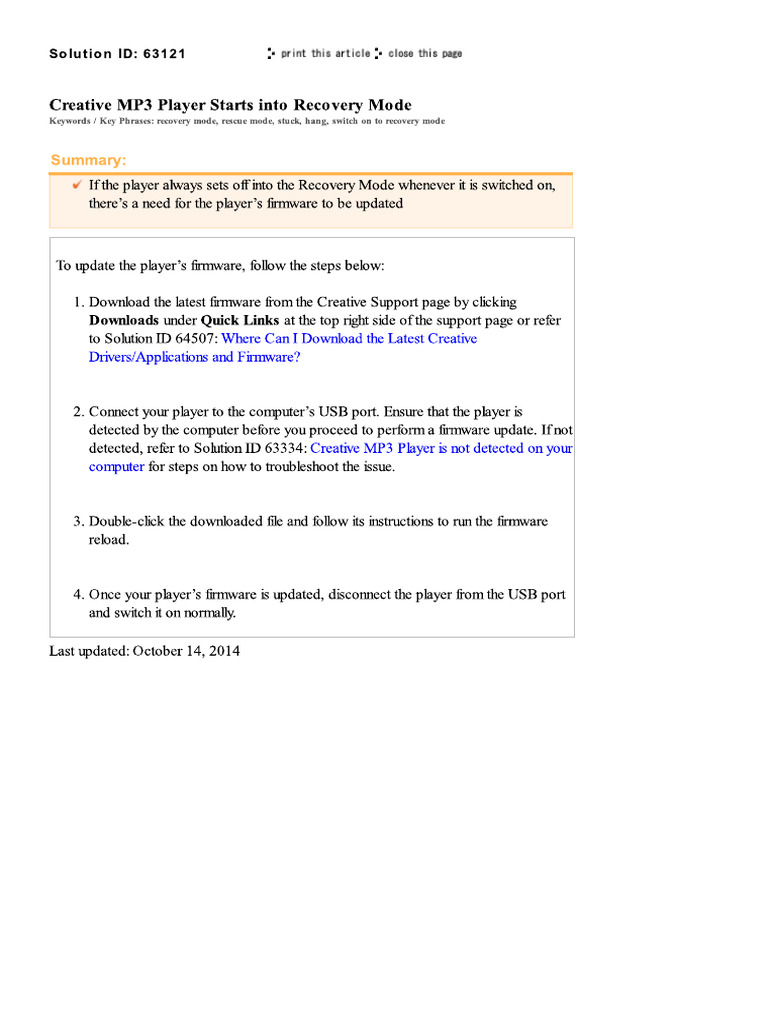Creative MP3 Player Starts Into Recovery Mode | PDF