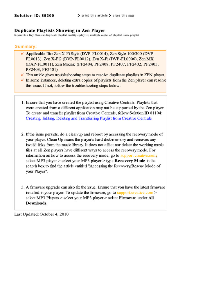 Duplicate Playlists Showing in Zen Player | PDF