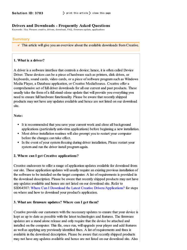 Drivers and Downloads - Frequently Asked Questions | PDF