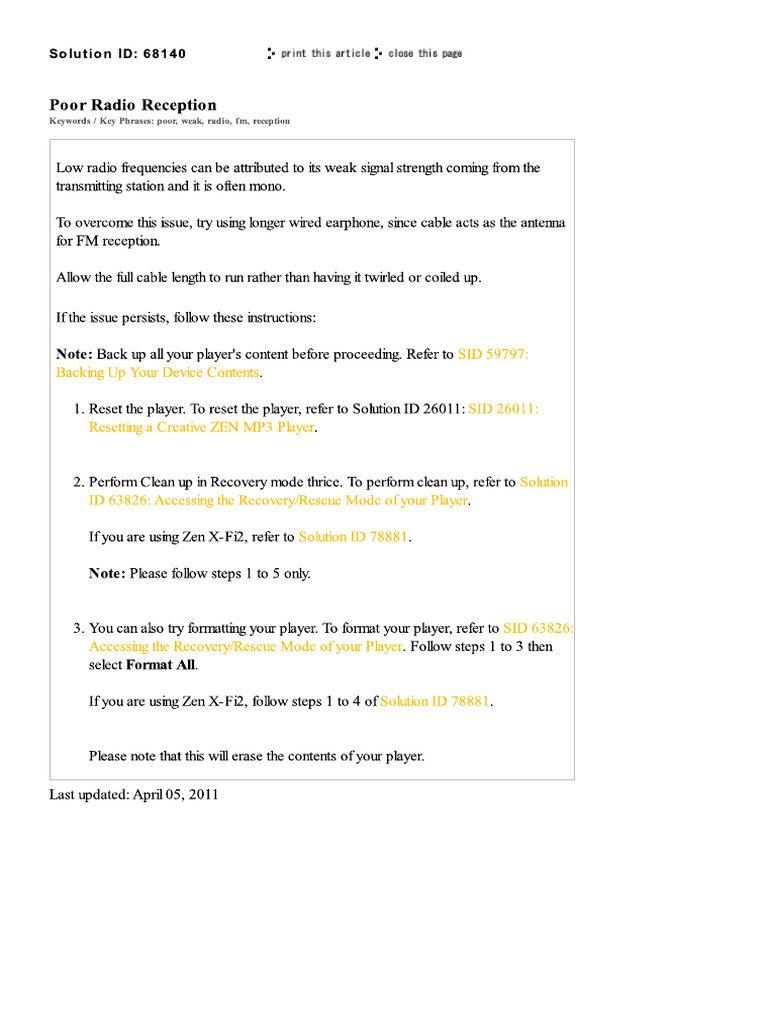 Poor Radio Reception | PDF