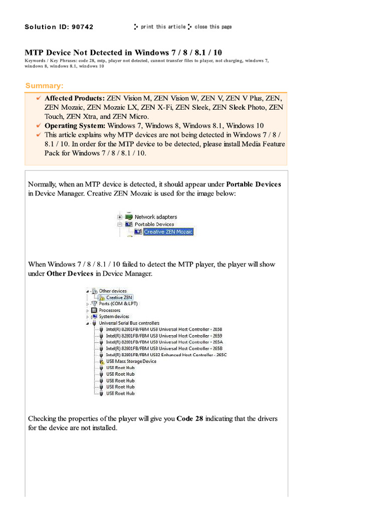 MTP Device Not Detected in Windows 7 - 8 - 8.1 - 10 | PDF