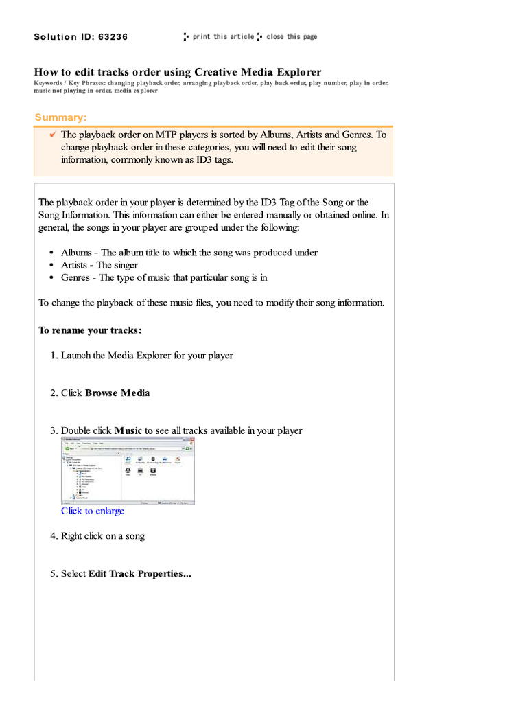 How To Edit Tracks Order Using Creative Media Explorer | PDF