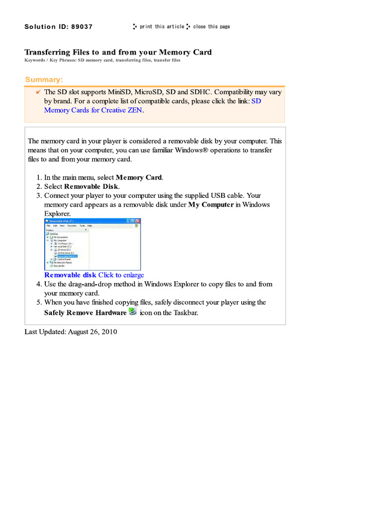 Transferring Files To and From Your Memory Card | PDF