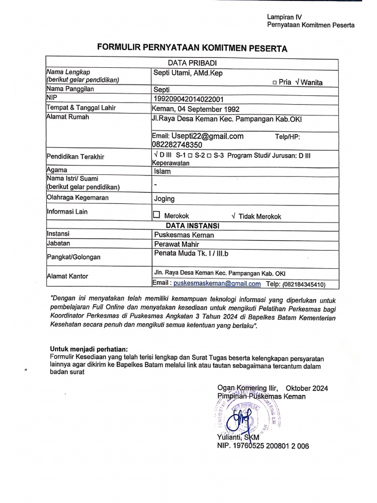 Formulir Pernyataan Komitmen | PDF