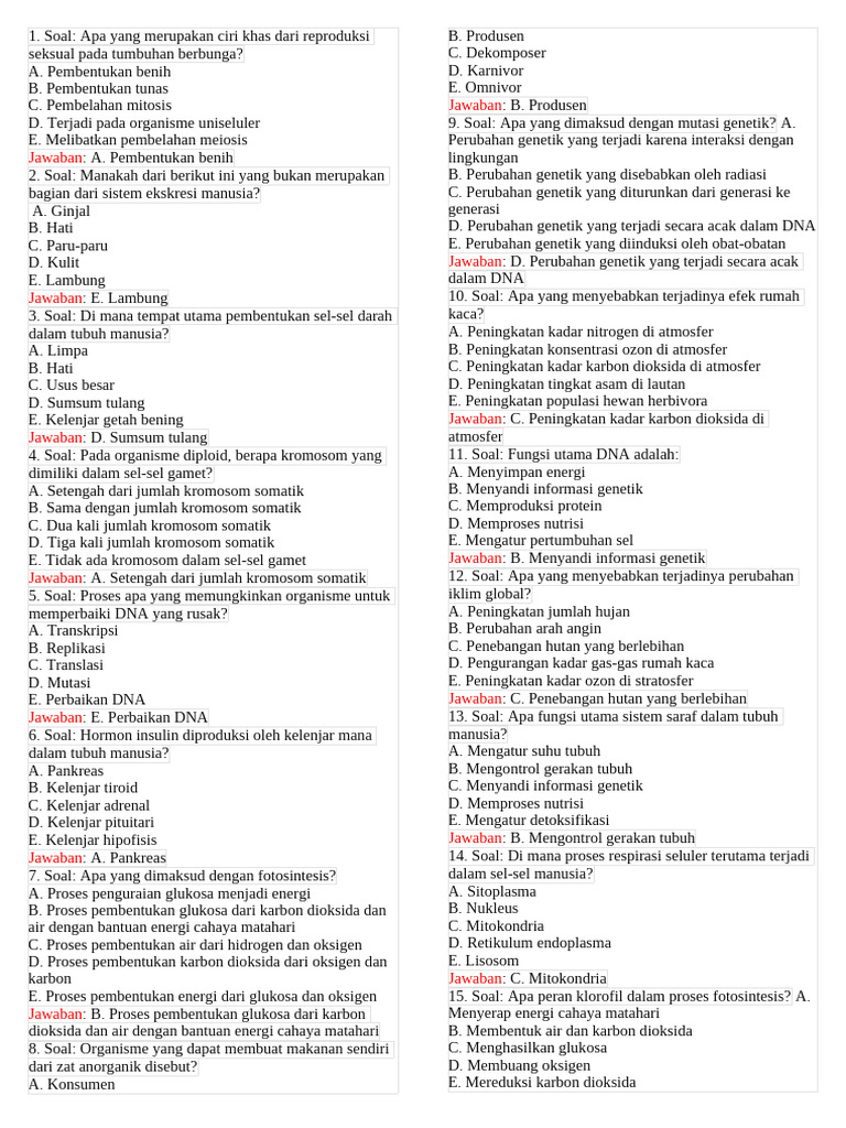 Soal Latihan Biologi | PDF