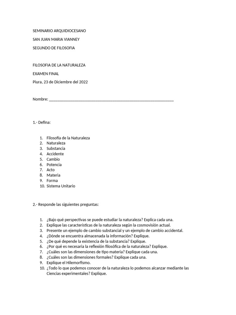 FN Examen Final 2022 | PDF | Filosofía | Ciencia y matemáticas