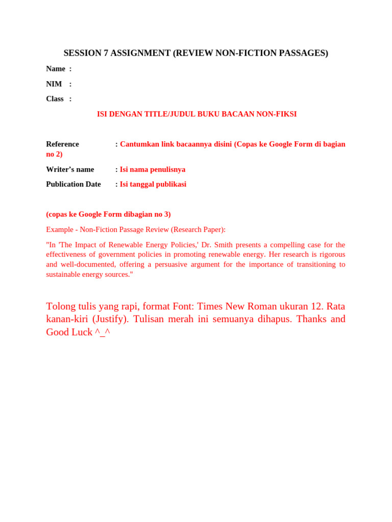 Session 7 Assignment (Isi Nama Lengkap) (Kelas) | PDF