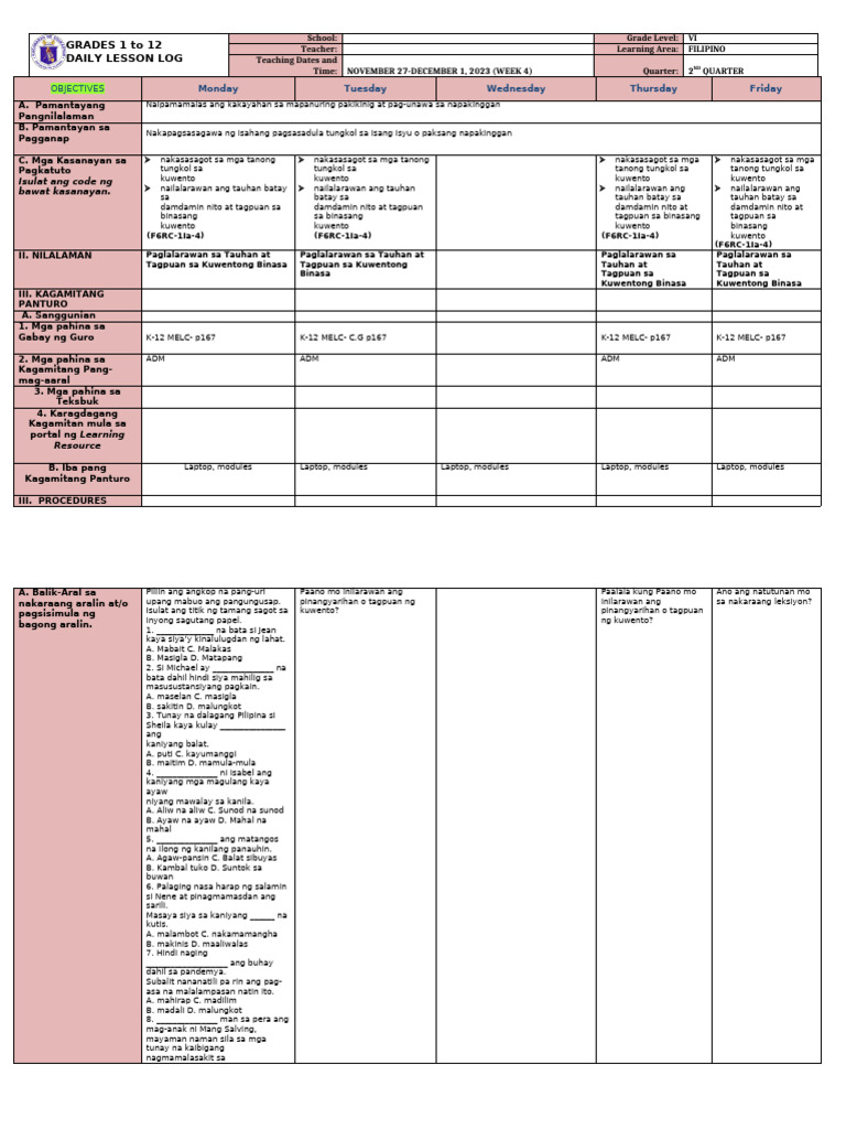 WEEK4 DLL FILIPINO | PDF