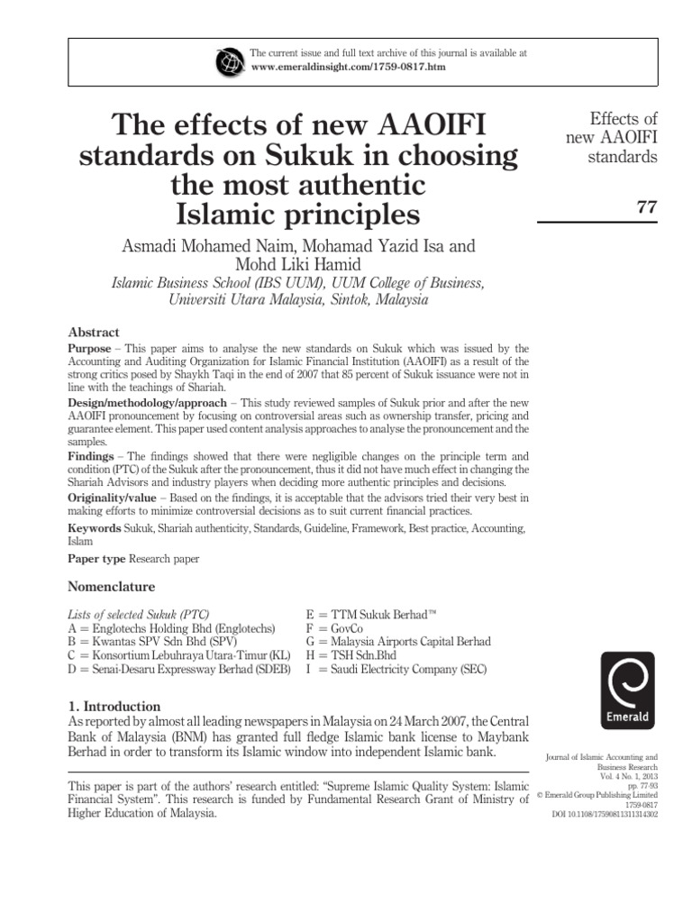 The Effects of New AAOIFI Standards On Sukuk in Choosing The Most ...