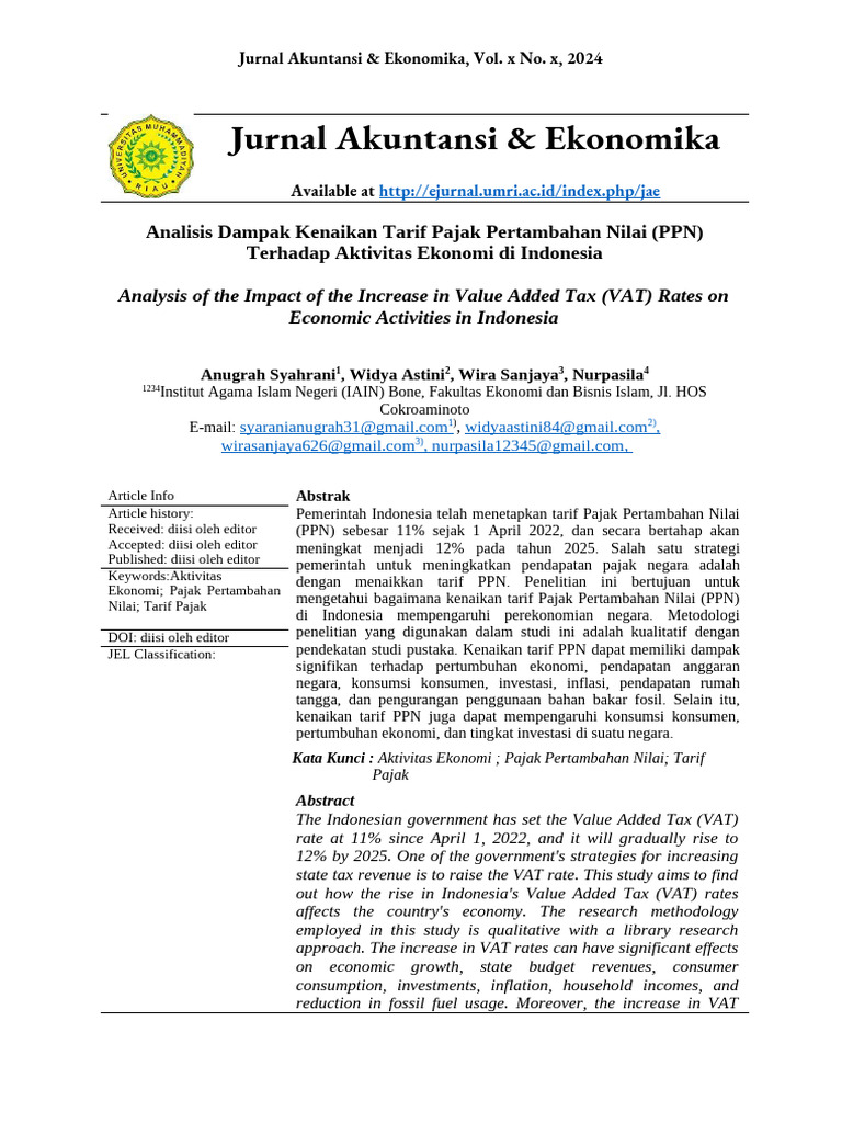KLP 5 - Analisis Dampak Kenaikan Tarif Pajak Pertambahan Nilai (PPN) Terhadap Aktivitas Ekonomi ...