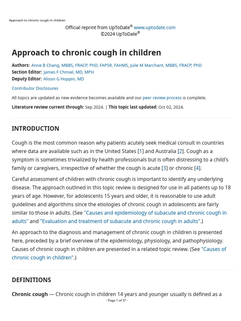 Approach To Chronic Cough in Children | PDF | Cough | Asthma