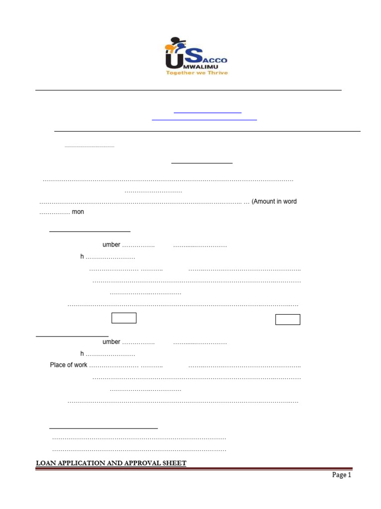 Loan Application Form for UMWALIMU SACCO | PDF | Loans | Mortgages