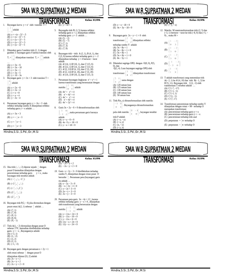 SOAL UH-2 Transformasi Geometri | PDF | Metode & Bahan Ajar