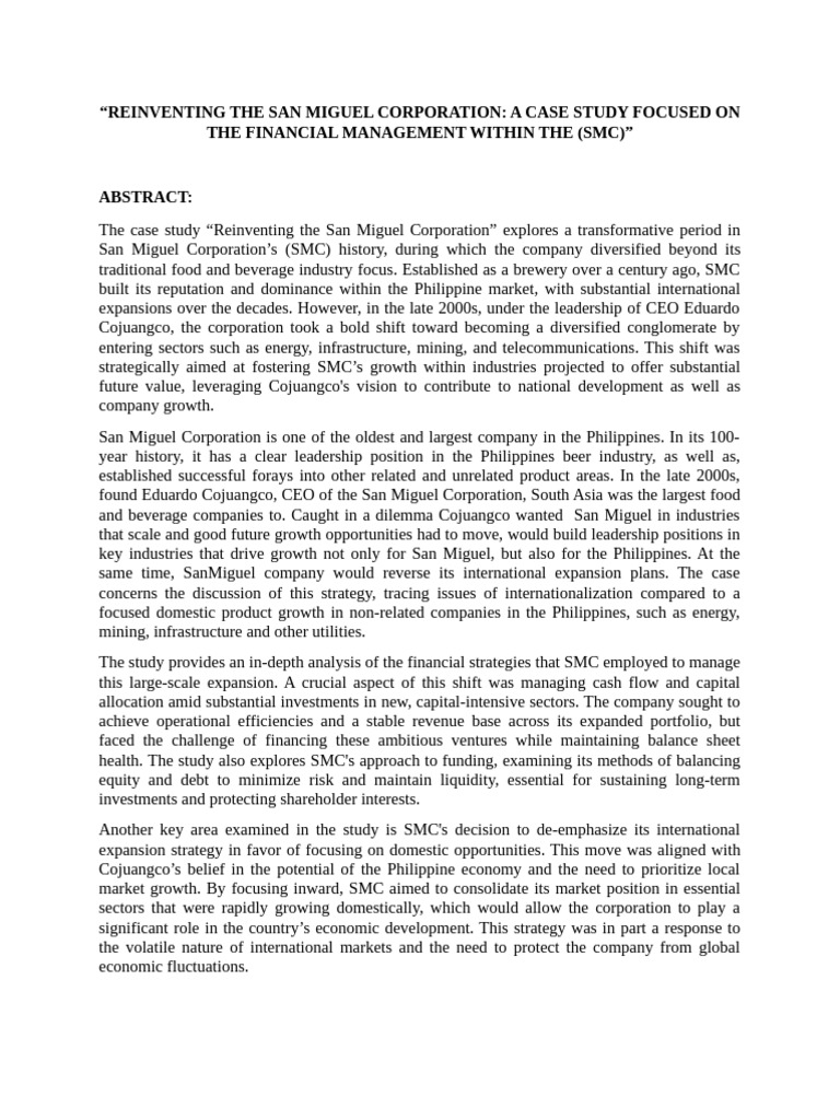 Sta - Maria - Case Study - Fin - Man | PDF | San Miguel Corporation ...