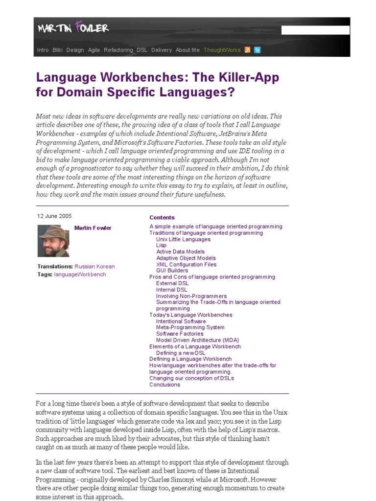 Language Workbenches - The Killer-App For Domain Specific Languages | PDF | Compiler | C ...