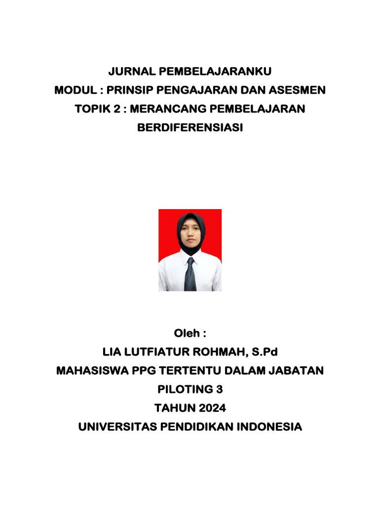 Jurnal Pembelajaran 1 - Diferensiasi - Lia Lutfiatur Rohmah | PDF | Karier & Perkembangan