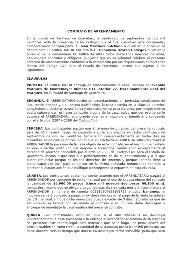 CONTRATO DE ARRENDAMIENT Ivan | PDF | Derecho civil (sistema legal)