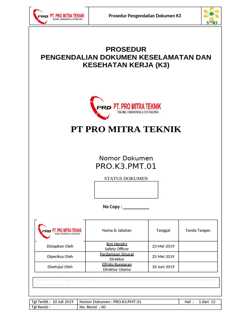 Prosedur Pengendalian Dokumen K3 | PDF