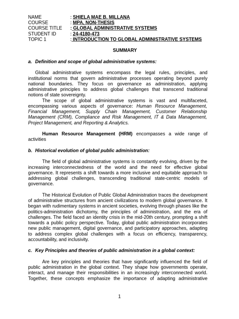 Overview of Global Administrative Systems | PDF | Governance | Public ...