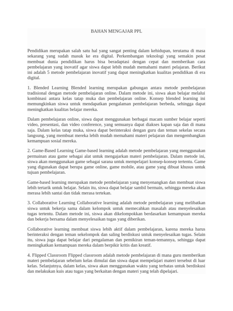 Bahan Mengajar PPL | PDF