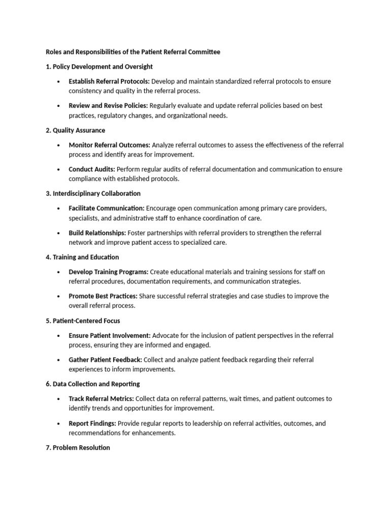 Patient Referral Committee Responsibilities | PDF | Business