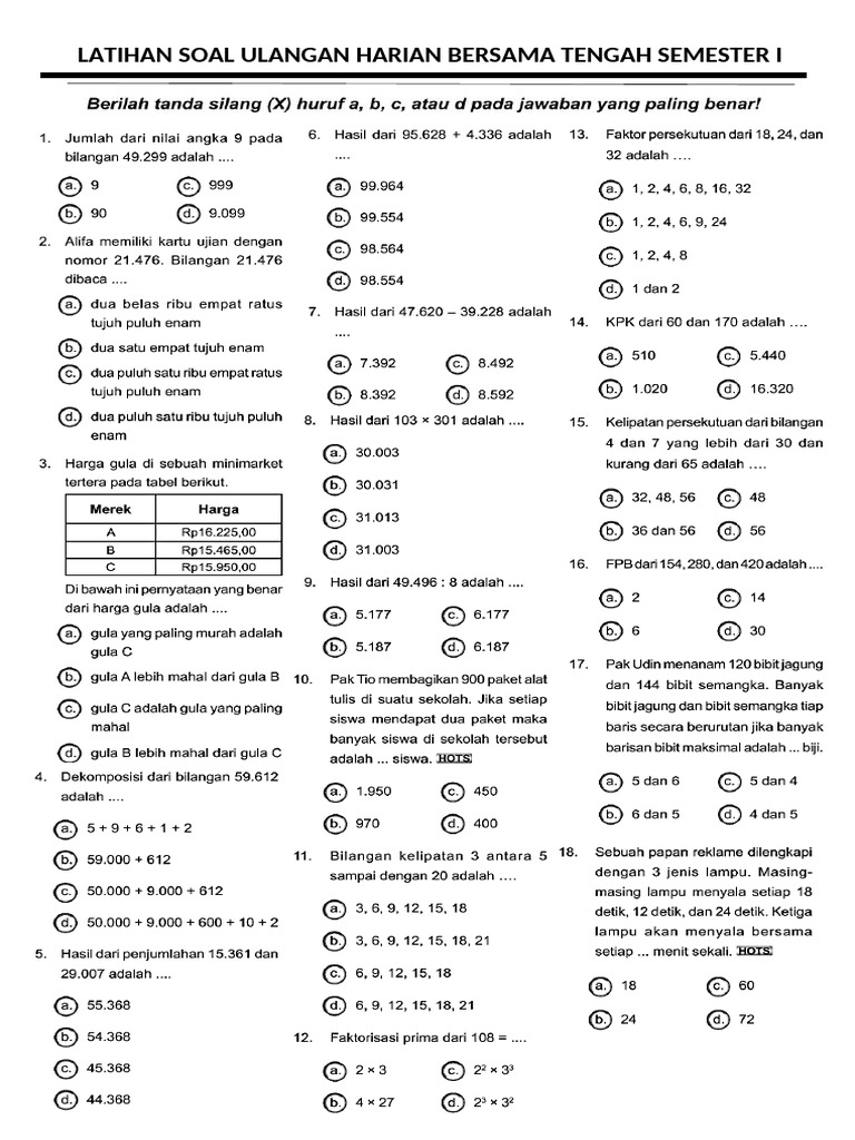 PTS MTK Kelas 5 | PDF
