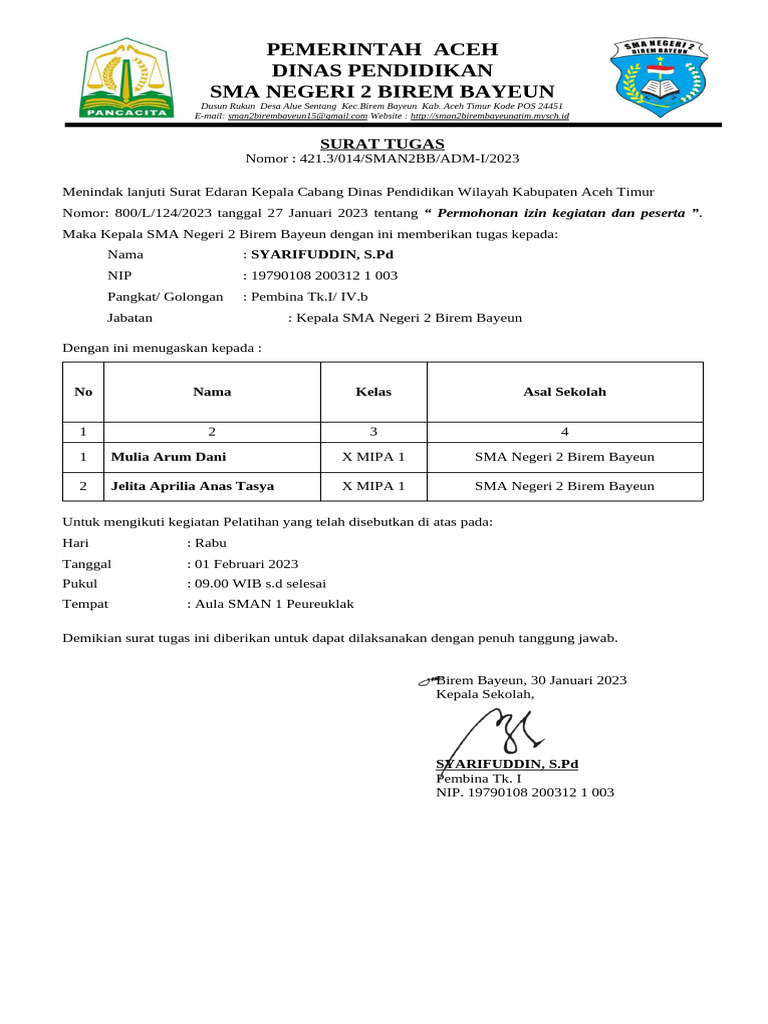Surat Tugas 2022 KOLEKTIF Siswa | PDF