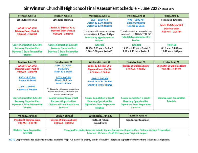 June 2022 FINAL Exam Schedule | PDF