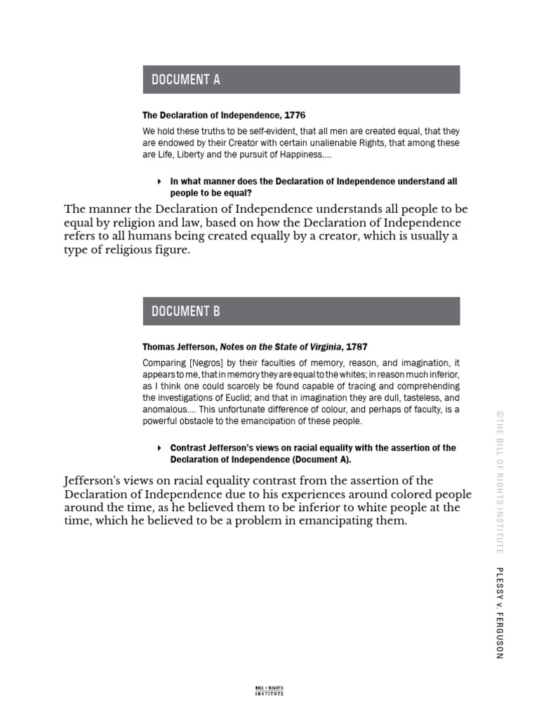 Plessy v. Ferguson Court Case Handout PDF | PDF | Plessy V. Ferguson ...