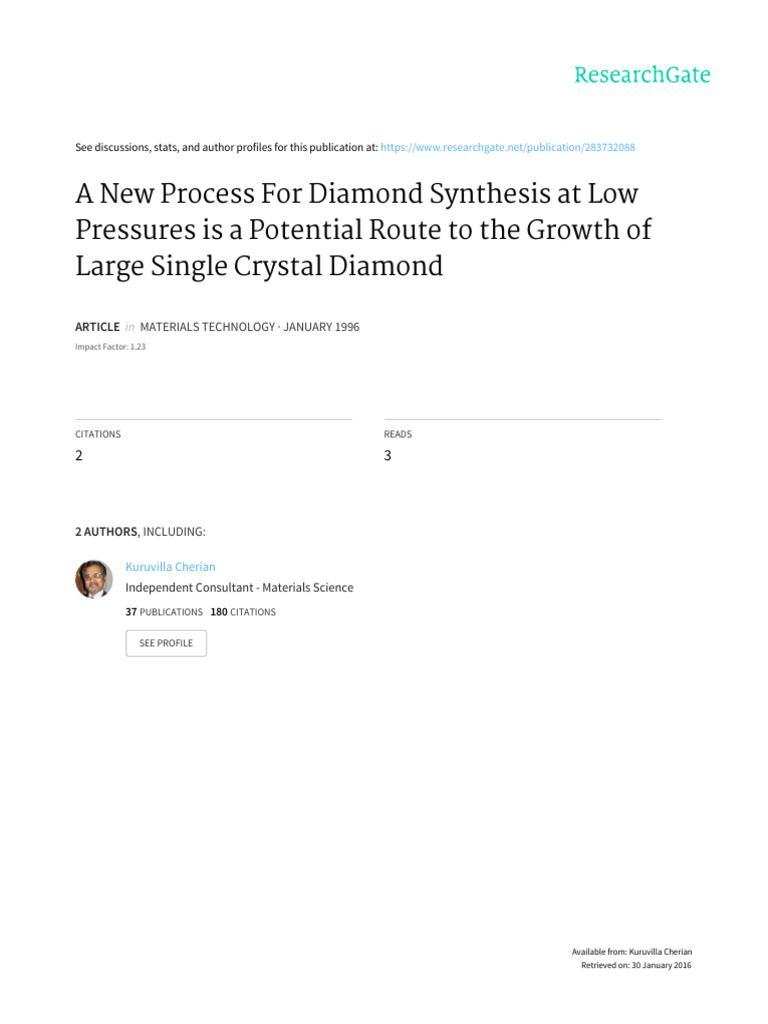 Low-Pressure Diamond Synthesis Method | PDF