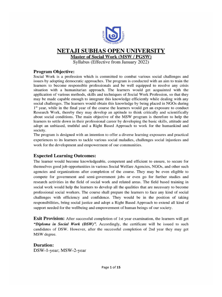 Syllabus MSW | PDF